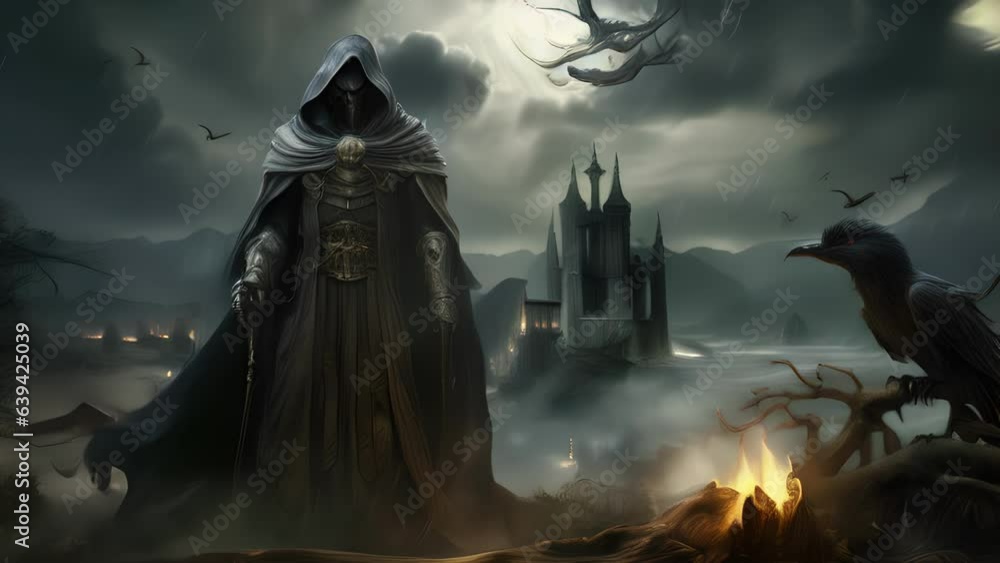 Standing against the backdrop of an ominous sky the alchemist appears ...