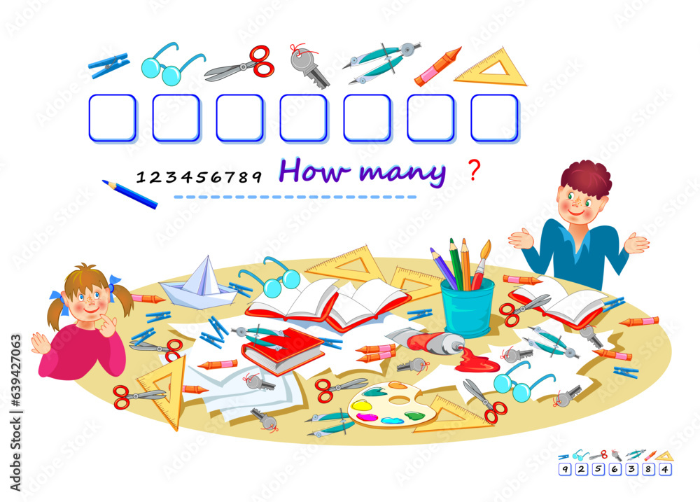 Math education for children. How many school supplies can you find ...