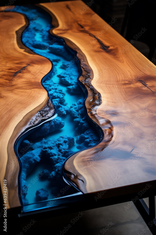 Custom Made Epoxy River Table, Custom Wood Table with Blue Epoxy in the ...
