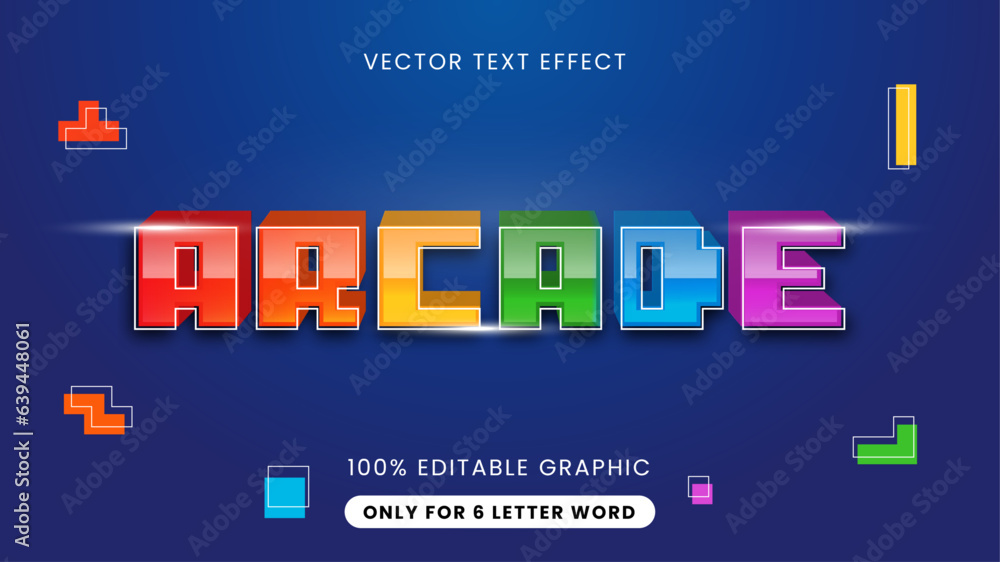 arcade text effect design. Pixelated and colorful letter effect. 3d ...