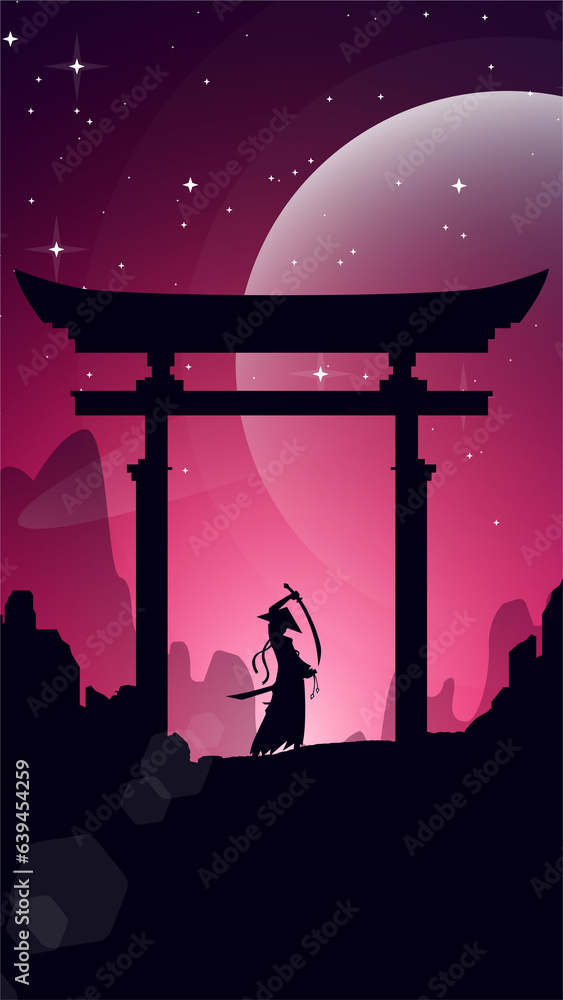 samurai background. Japanese samurai with torii gate background ...