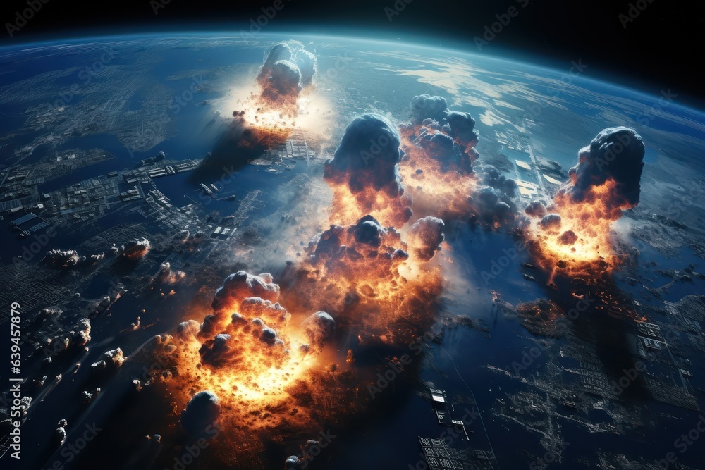 Satellite view of the explosion of a huge nuclear bomb on the surface ...