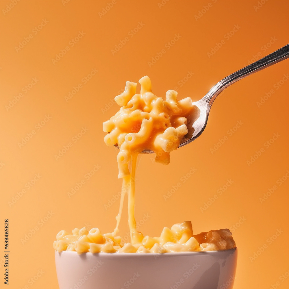 Food concept. A spoon of Macaroni Mac and Cheese baked cheesy with ...
