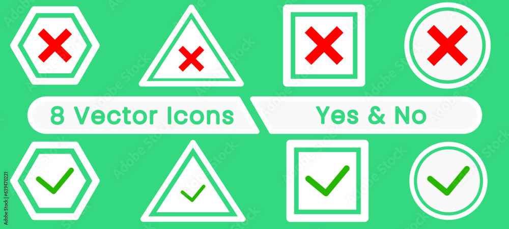 8 vector icons. contains yes and no symbols in various forms. simple ...