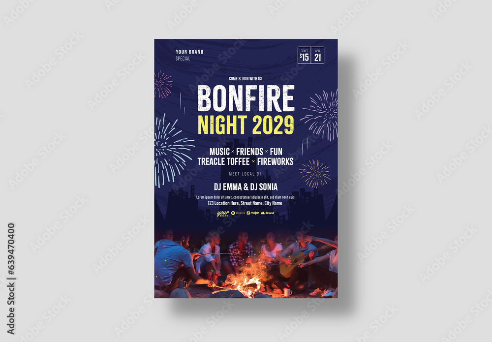 Bonfire Night Flyer Layout Stock Template | Adobe Stock