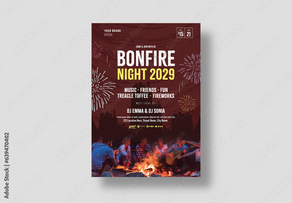 Bonfire Night Flyer Layout Stock Template | Adobe Stock