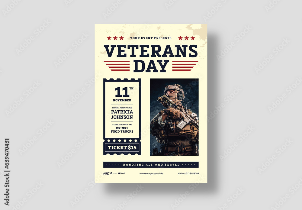 Military Veterans Day Flyer Poster Layout Stock Template | Adobe Stock