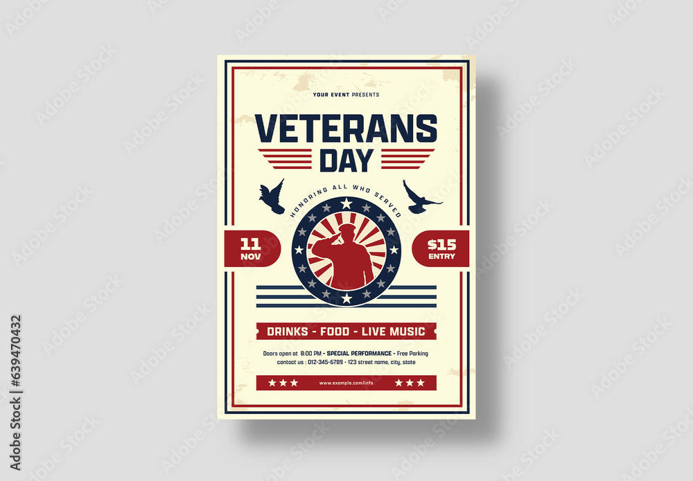 Military Veterans Day Flyer Poster Layout Stock Template | Adobe Stock