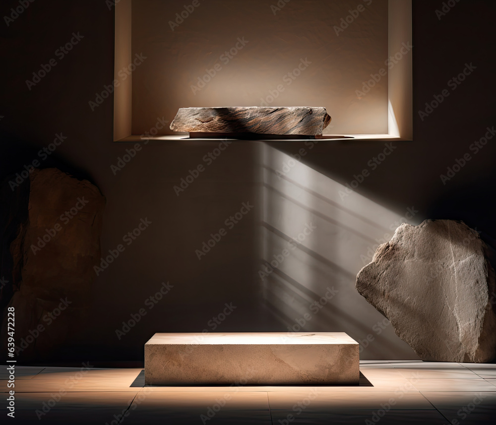 Natural rock shelf for a product display, Minimalist mockup for podium ...