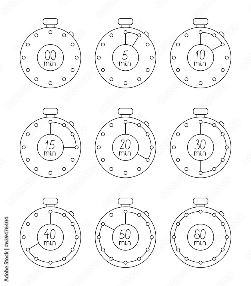 Timer time countdown. Coloring Page. Stopwatch watch device. Vector ...