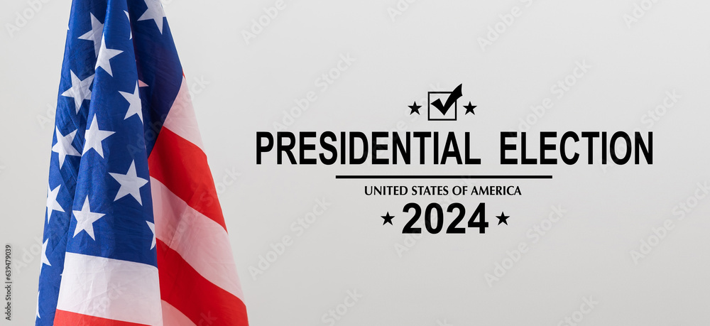 Presidential Election 2024 text on white paper over waving American ...
