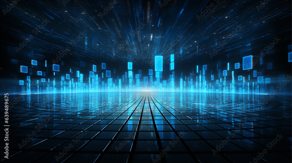 3d abstract blue color, neon light technology background with ...