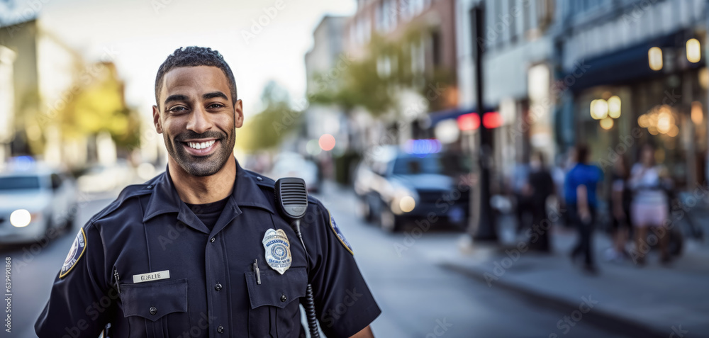 Young mixed ethnicity man working as police officer or cop, closeup ...