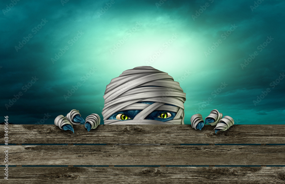 Halloween Mummy Background and eerie bandaged monster as an embalmed ...