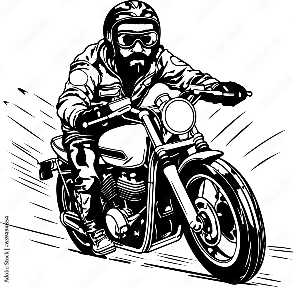 bikers riding a motorcycle skull riding a motorcycle.vector hand ...