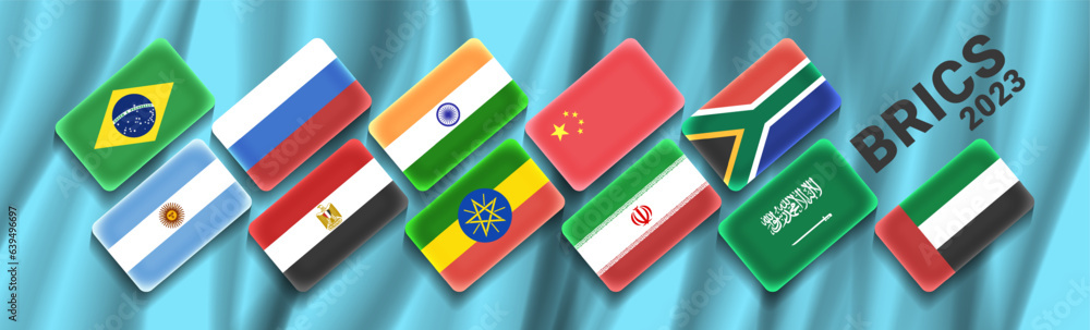 Vector set of national flags of the BRICS organization in 2023. Brazil ...