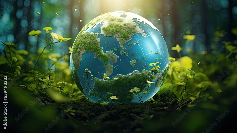 the earth is out in space surrounded by leaves, in the style of layered ...