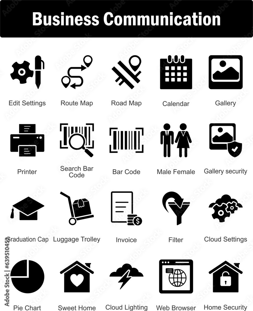 A set of 20 Business icons as edit settings, route map, road map Stock ...