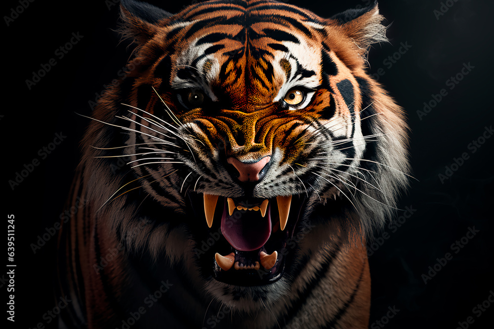 Angry tiger face. Angry and dangerous tiger roars Stock Photo | Adobe Stock