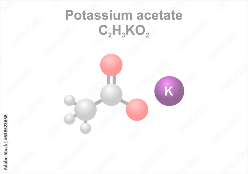 Potassium acetate. Simplified scheme of the molecule. Use as acidity ...