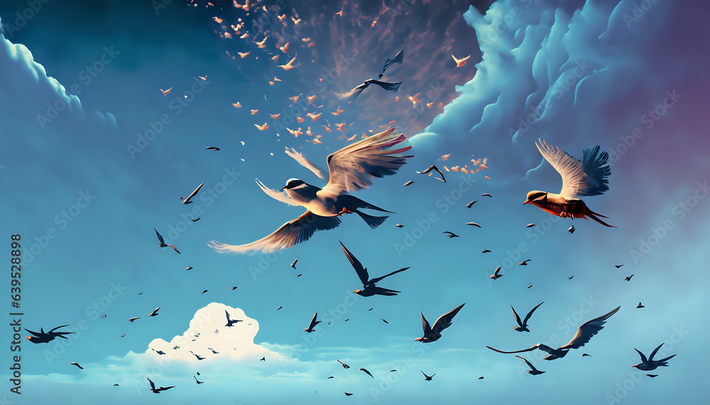 Sky, Birds, Birds in the sky, Blue, Blue sky, birds flying in the blue ...