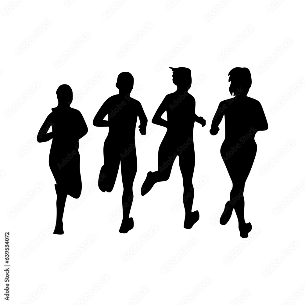 Marathon runner group silhouette. Four young women runner athlete ...
