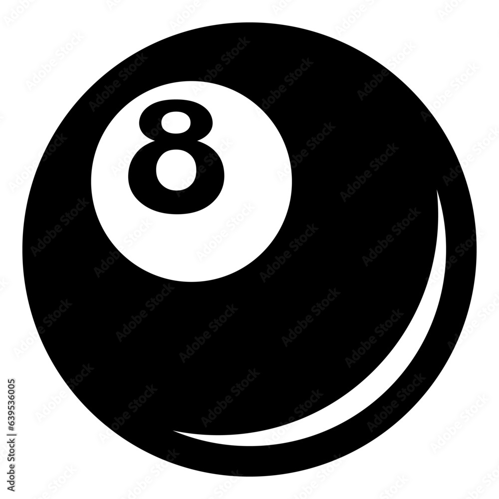 Billiard ball number eight icon. Black and White line art style, editable vector Illustration ...