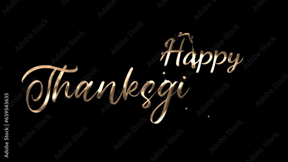 Animated Happy Thanksgiving Lettering Text in Gold Color on Transparent ...