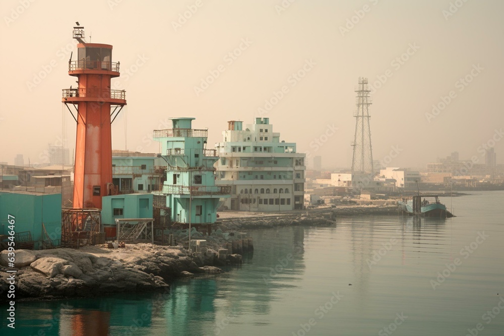 Jeddah, Saudi Arabia port. Skyline with control tower. Generative AI ...
