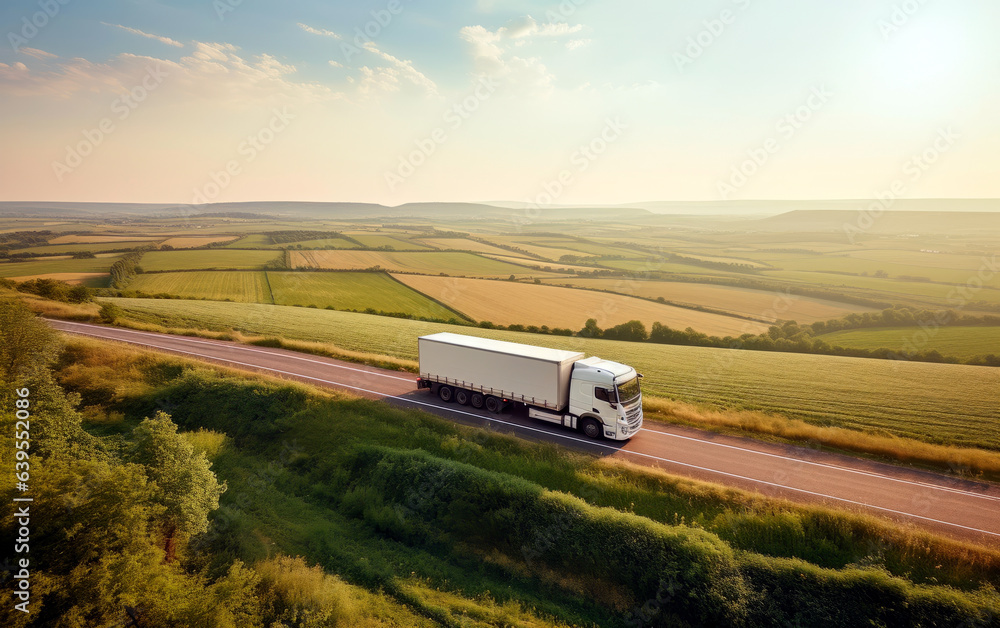 Loaded white truck on motorway for mockup. Stock Photo | Adobe Stock