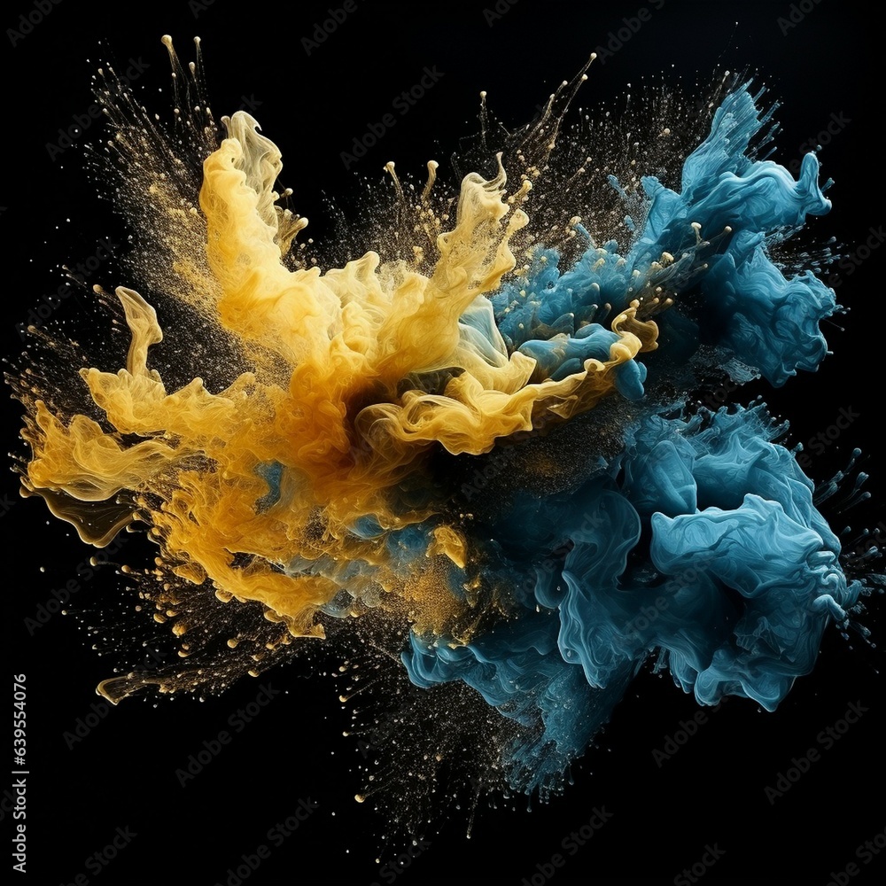 3D render of abstract art with explosive smoke structure based on small ...