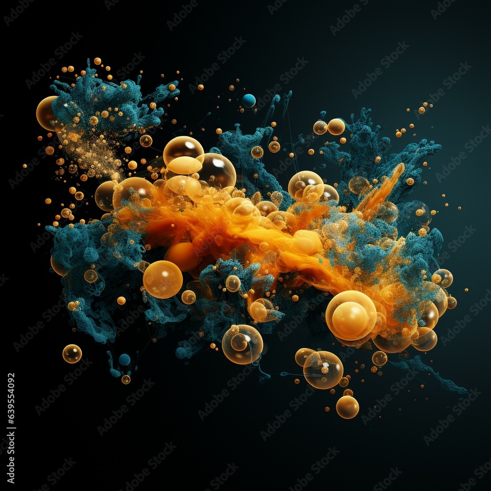 3D render of abstract art with explosive smoke structure based on small ...
