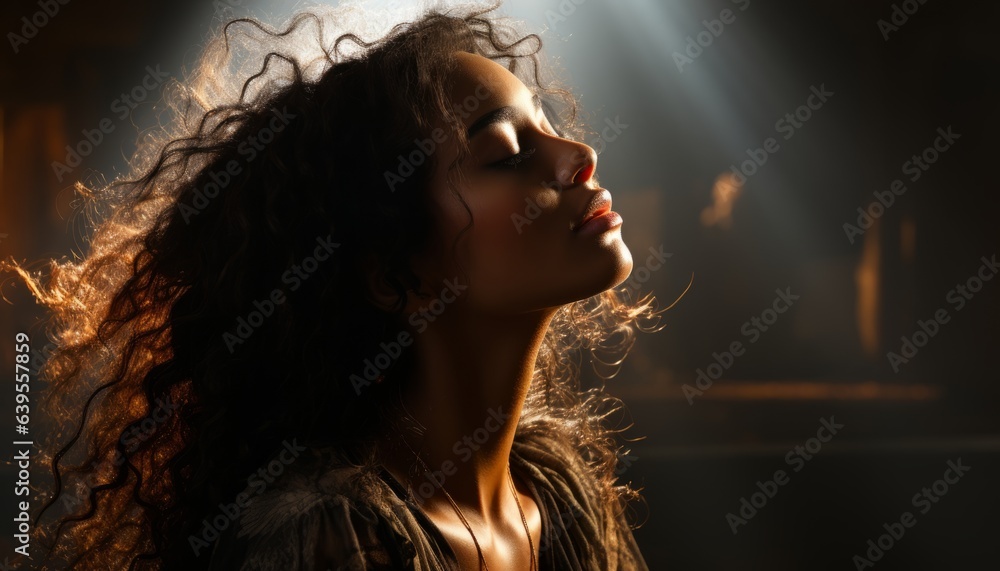 The holy woman prays to God in the temple. Beautiful sensual portrait ...