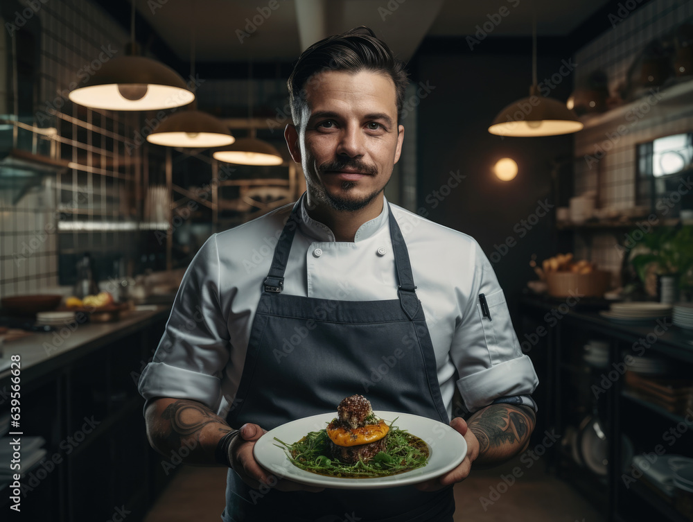 35 year old famed chef of modern cuisine posing proudly in the middle ...
