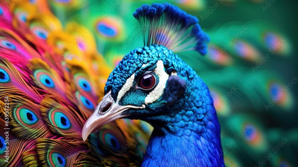 Colorful and exotic peacock close-up, beautiful animal in nature ...