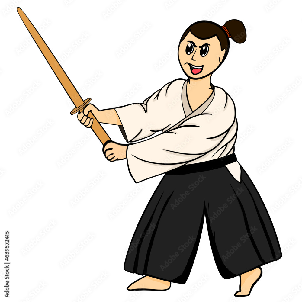 Cartoon Aikido with backsword hand drawing Stock Illustration | Adobe Stock