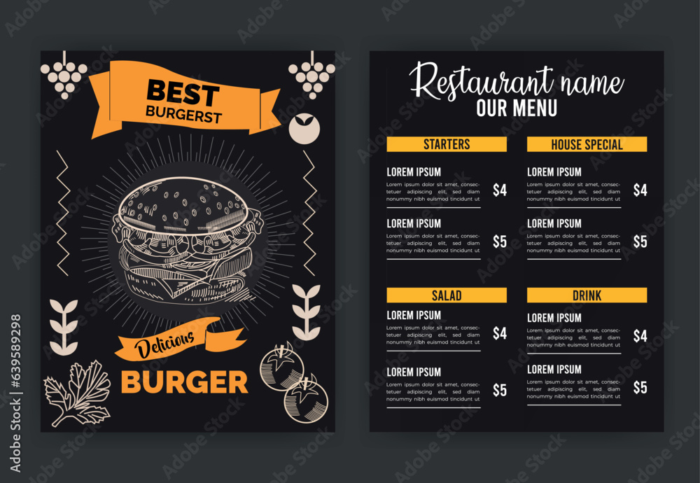 Burger Restaurant Menu Layout With Restaurant cafe menu template design ...