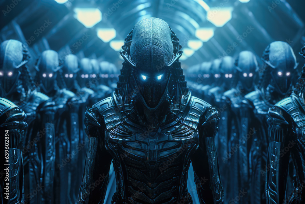 Video game scene portraying a menacing Alien Army, blending ...