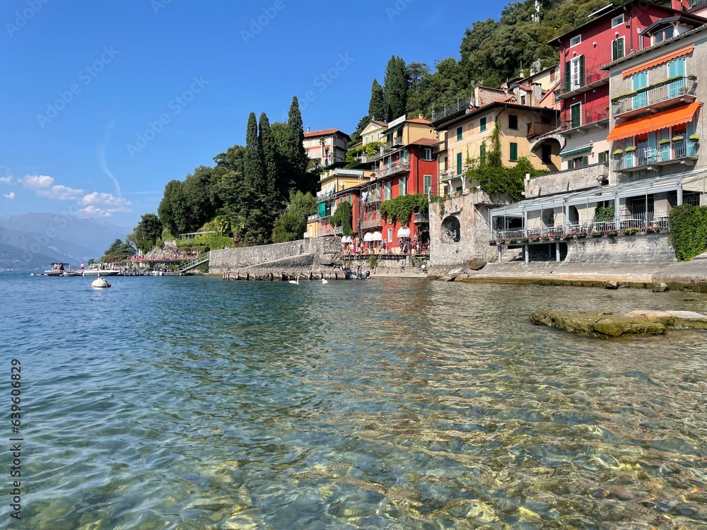 Colourful amazing facades of Italy buildings in the lake, river, sea ...