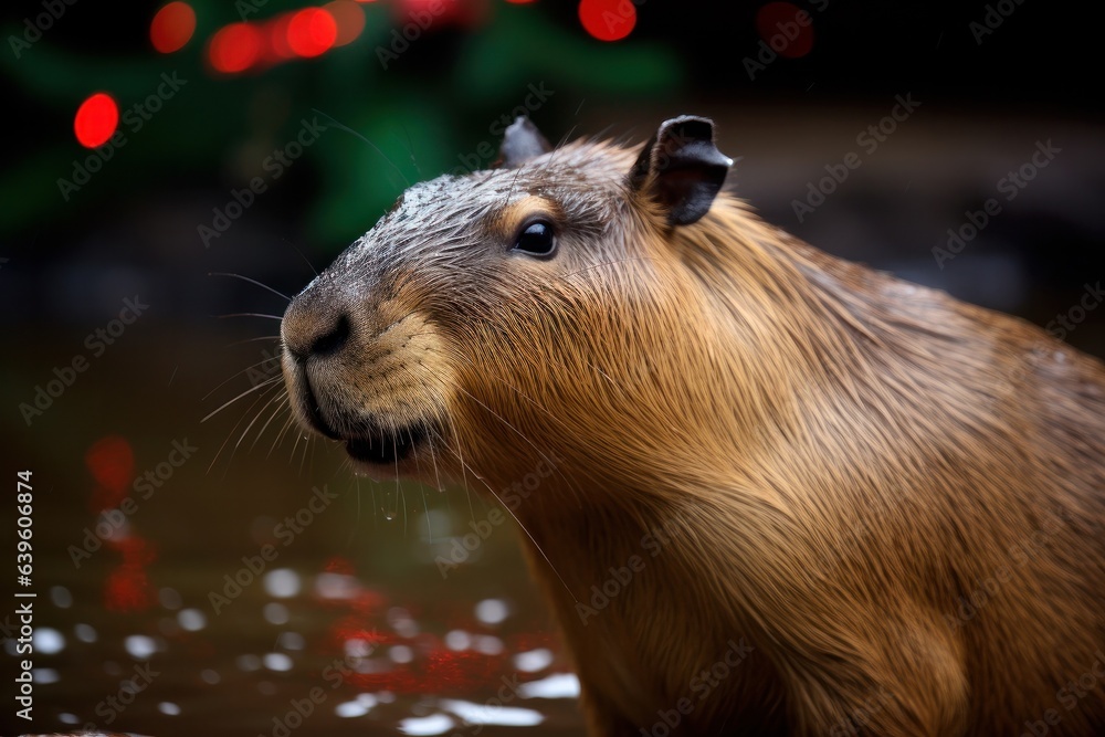 portrait of a capybara (Hydrochoerus hydrochaeris) swimming in the ...