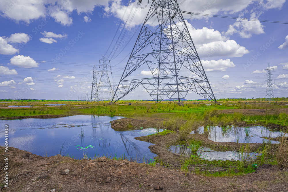 High voltage Electrical substation with steel frames, insulators and ...