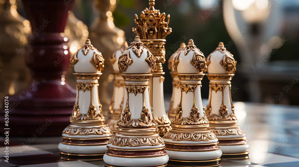 Zoom in close - up view a chess full pieces full characters made of ...