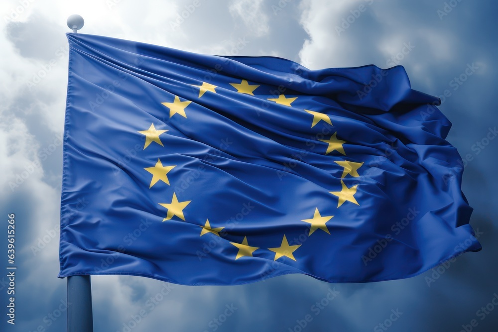European Union flag background with cloth texture. European Union flag ...