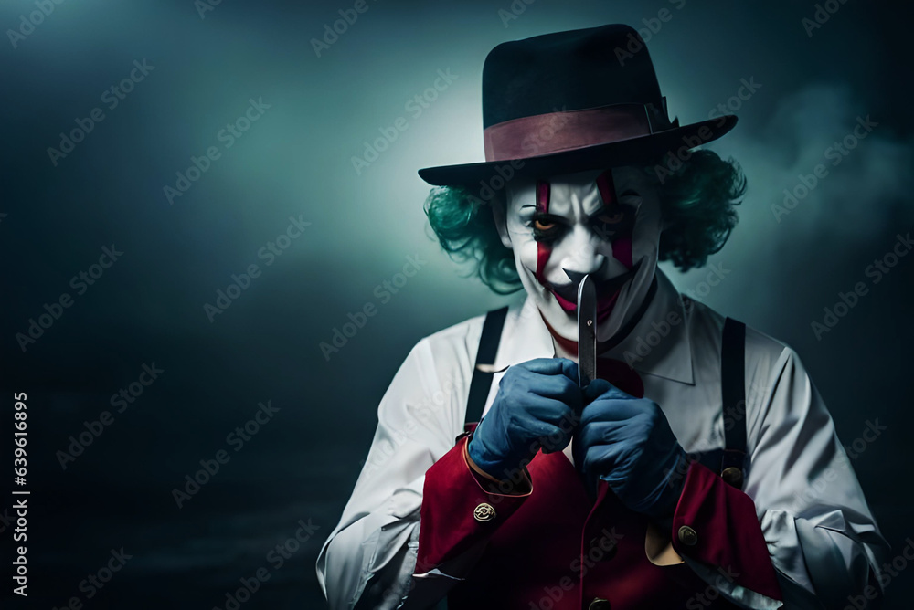 Creepy Clown Holding a Knife with Smoke in Background features an A.I ...