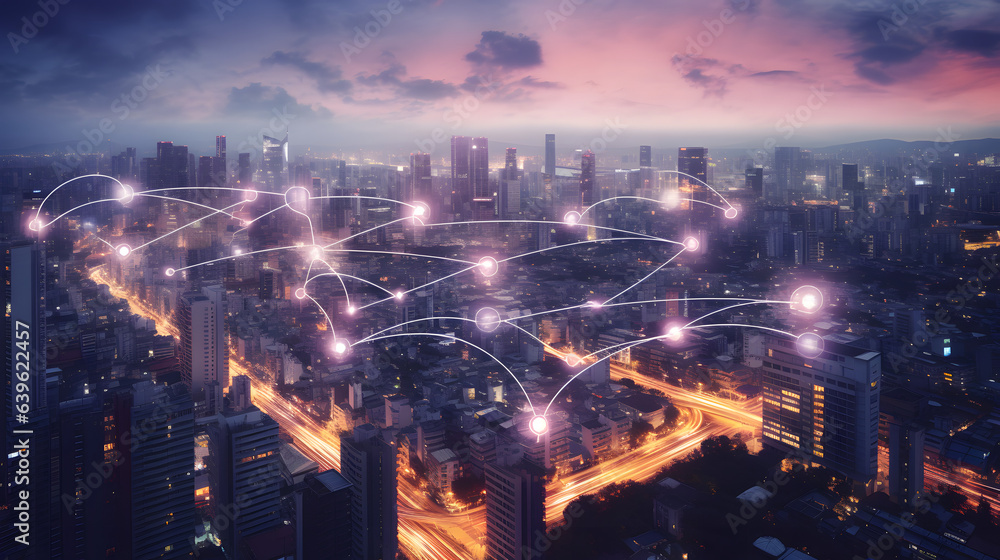 A smart cityscape with interconnected IoT devices and AI - driven ...