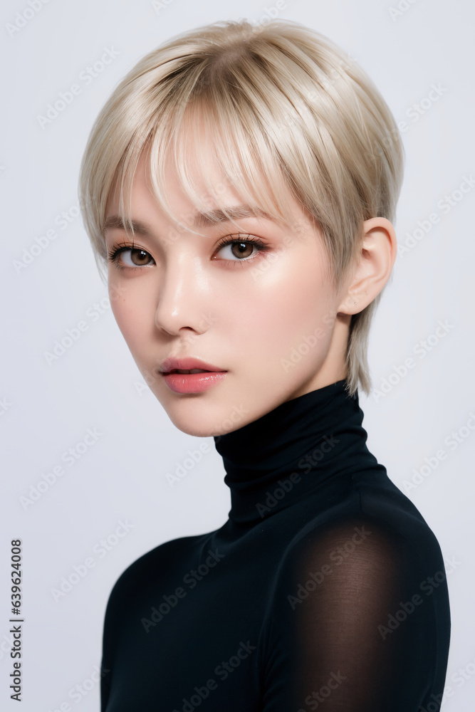 Foto de Portrait of beautiful Japanese women with silver pixie cut ...
