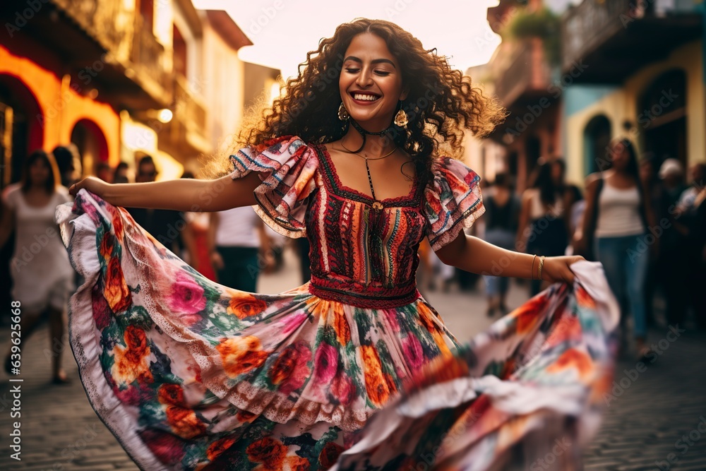 woman dancing in traditional mexican dress enjoying Stock Photo | Adobe ...