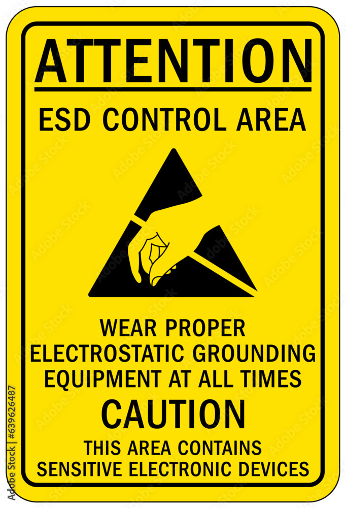 Vecteur Stock Electrostatic warning sign and label ESD control area. Wear proper electrostatic ...