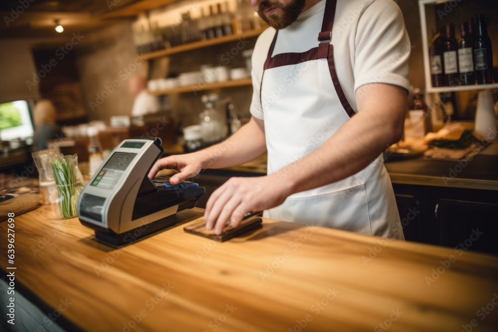 Small cozy cafe coffee shop bakery completing order business interior ...