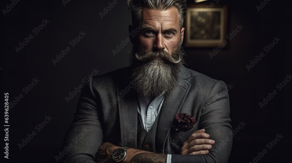 Handsome Man with Well-Groomed Beard and Suit in a Moody Setting Stock ...